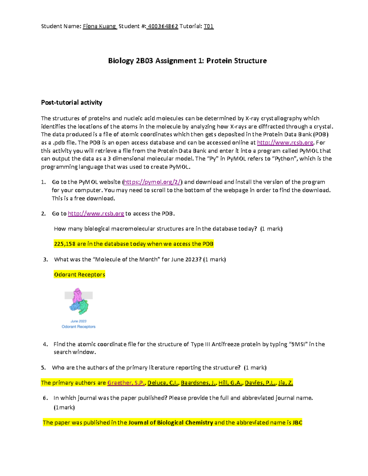 Bio 2B03- TUT 1 - First tutorial assignment. - Biology 2B03 Assignment ...