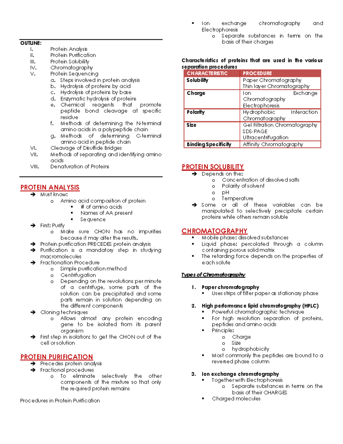 Protein Analysis - Biochemistry - OUTLINE: I. Protein Analysis II ...