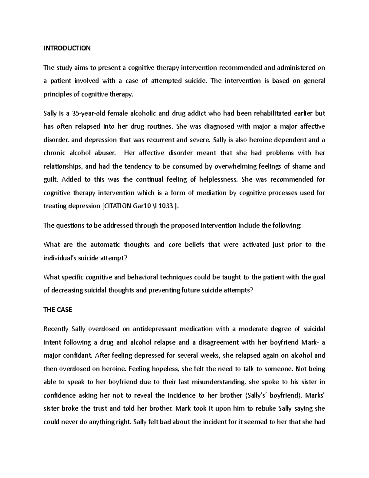 NEW CASE Study - INTRODUCTION The study aims to present a cognitive ...