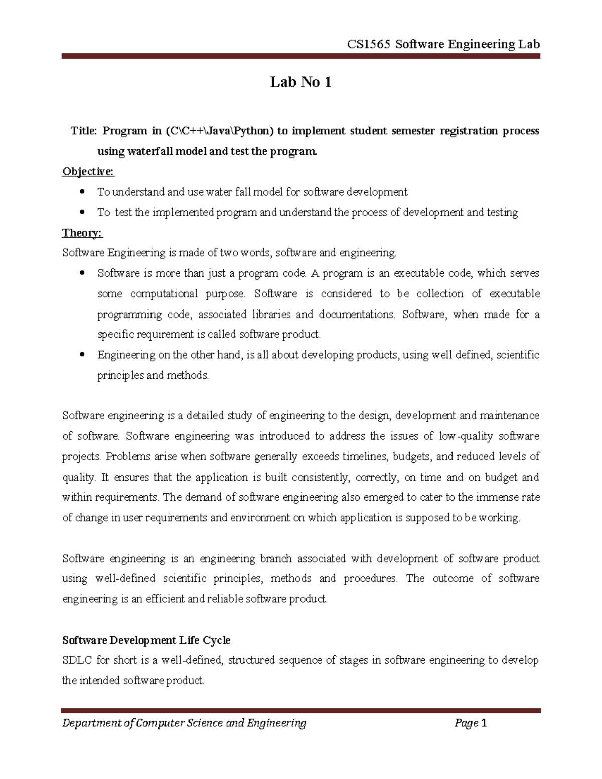 SW ENGG Lab Manual 2021 - Software Engineering - Studocu