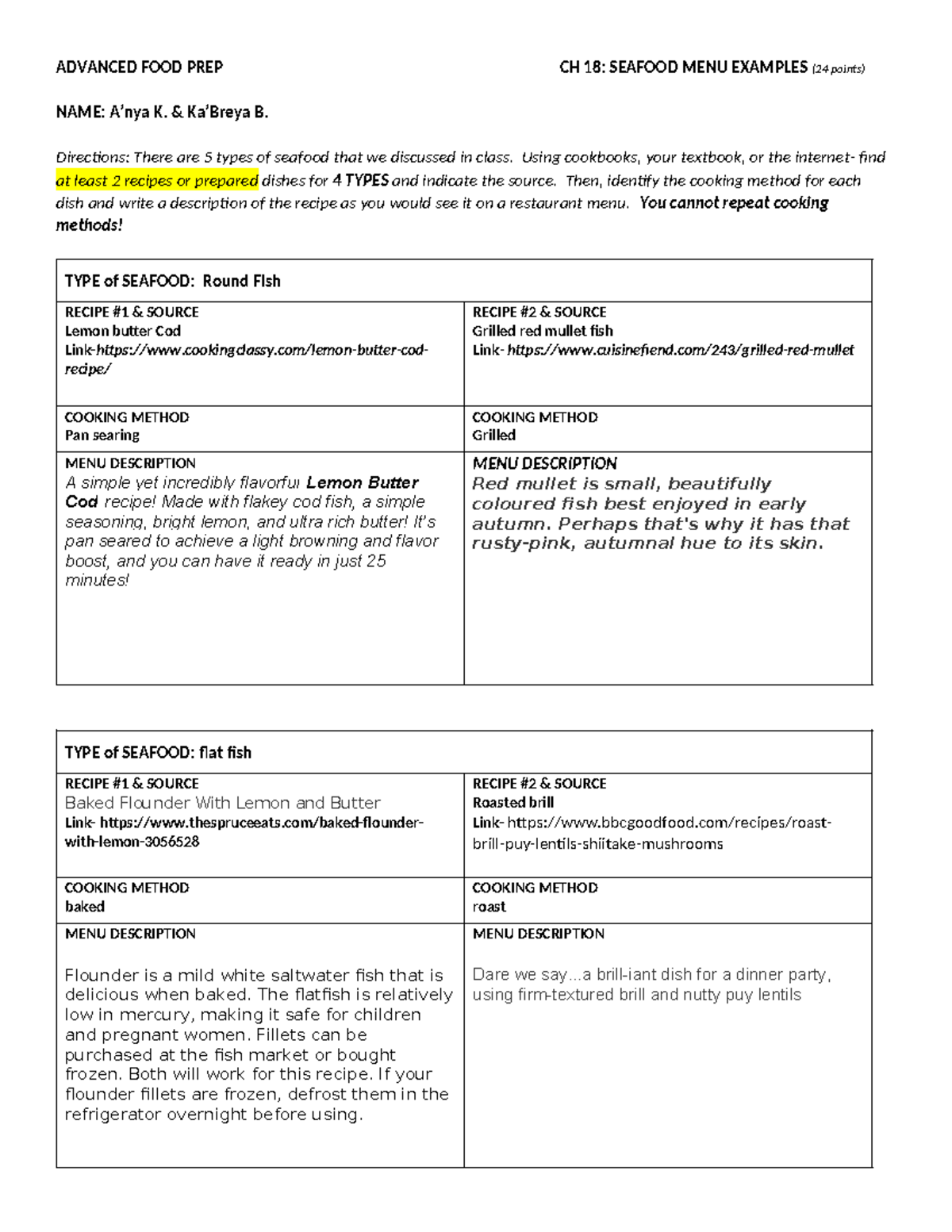 Chap 18 Seafood Menu - ADVANCED FOOD PREP CH 18: SEAFOOD MENU EXAMPLES ...
