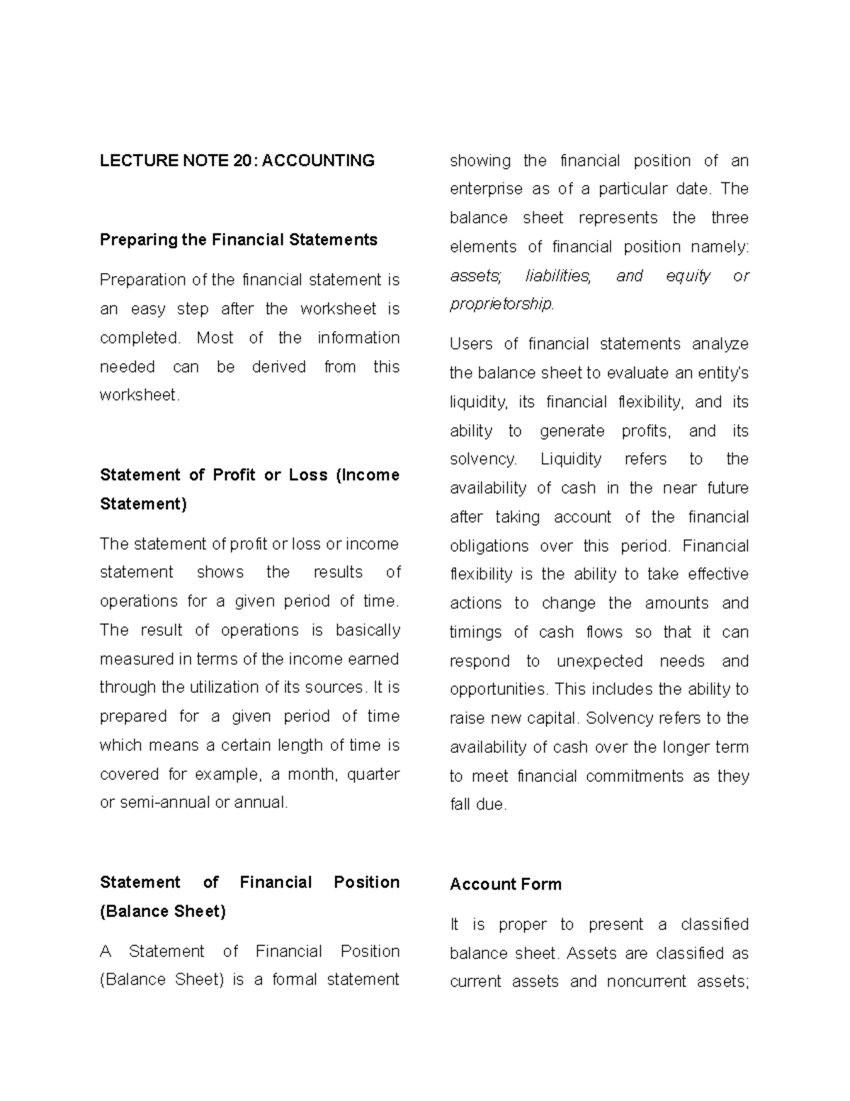 Lecture Note 20 Accounting - LECTURE NOTE 20: ACCOUNTING Preparing the ...