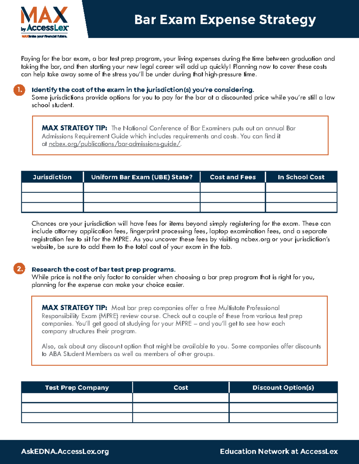 Bar expense strategy - n/a - AskEDNA.AccessLex Education Network at ...
