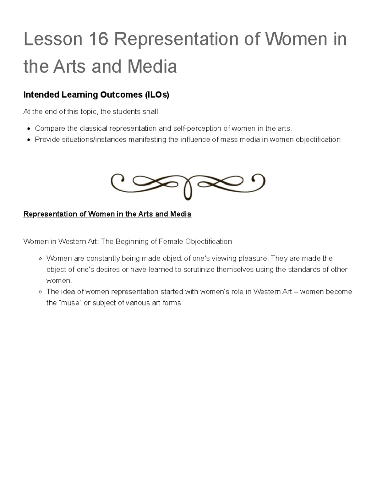 Lesson 16 Representation of Women in the Arts and Media GEE 001B-EE12S1 ...