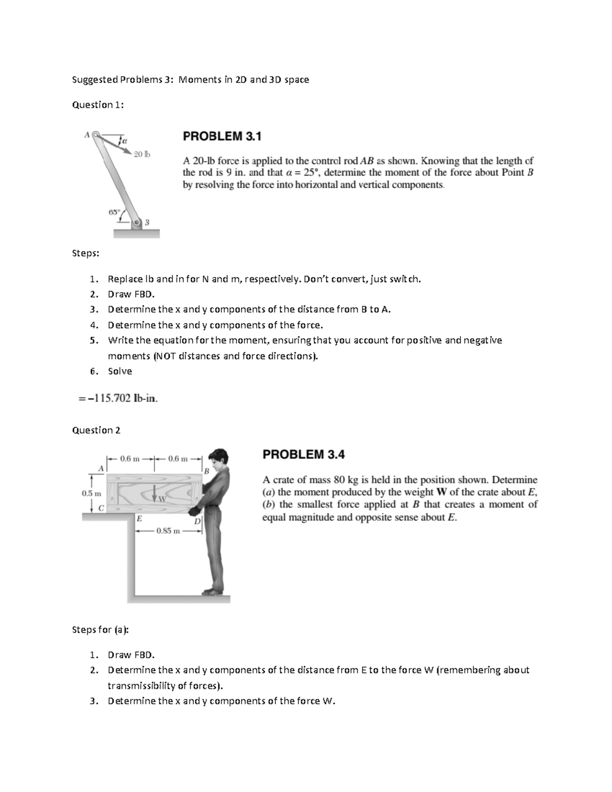 Suggested Problems 3 - Moments in 2D and 3D Space - Suggested Problems ...