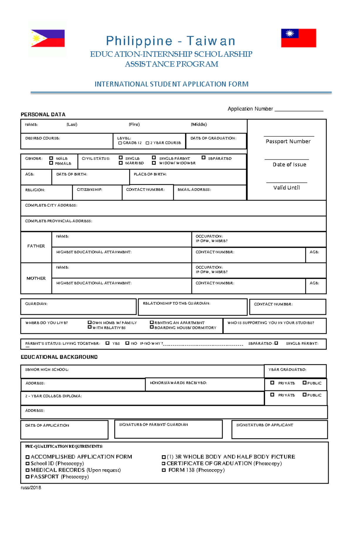 International Student Application Form - Philippine - Taiwan EDUCATION ...