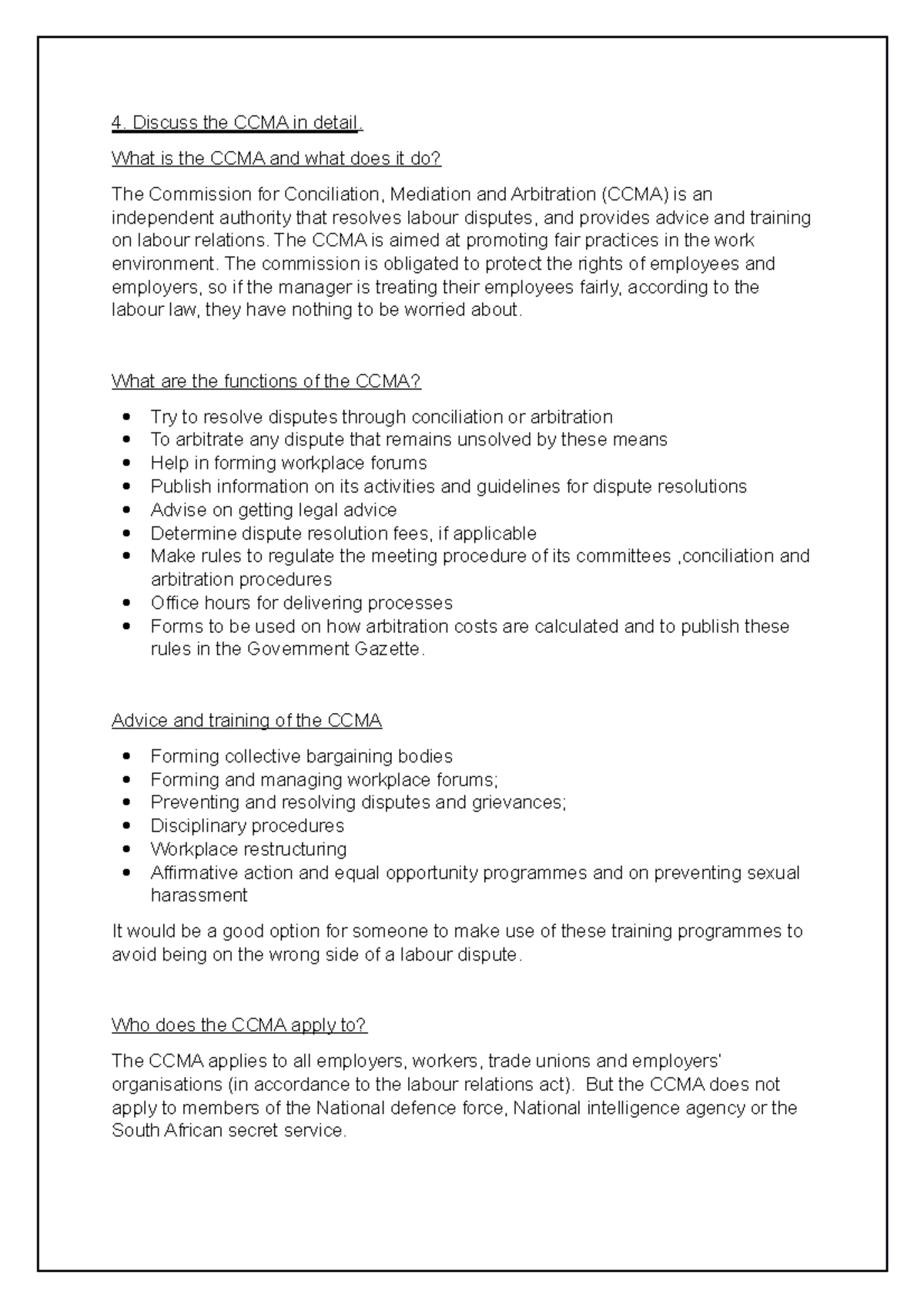4 Ccma Bus Man Notes Discuss The CCMA In Detail What Is The CCMA