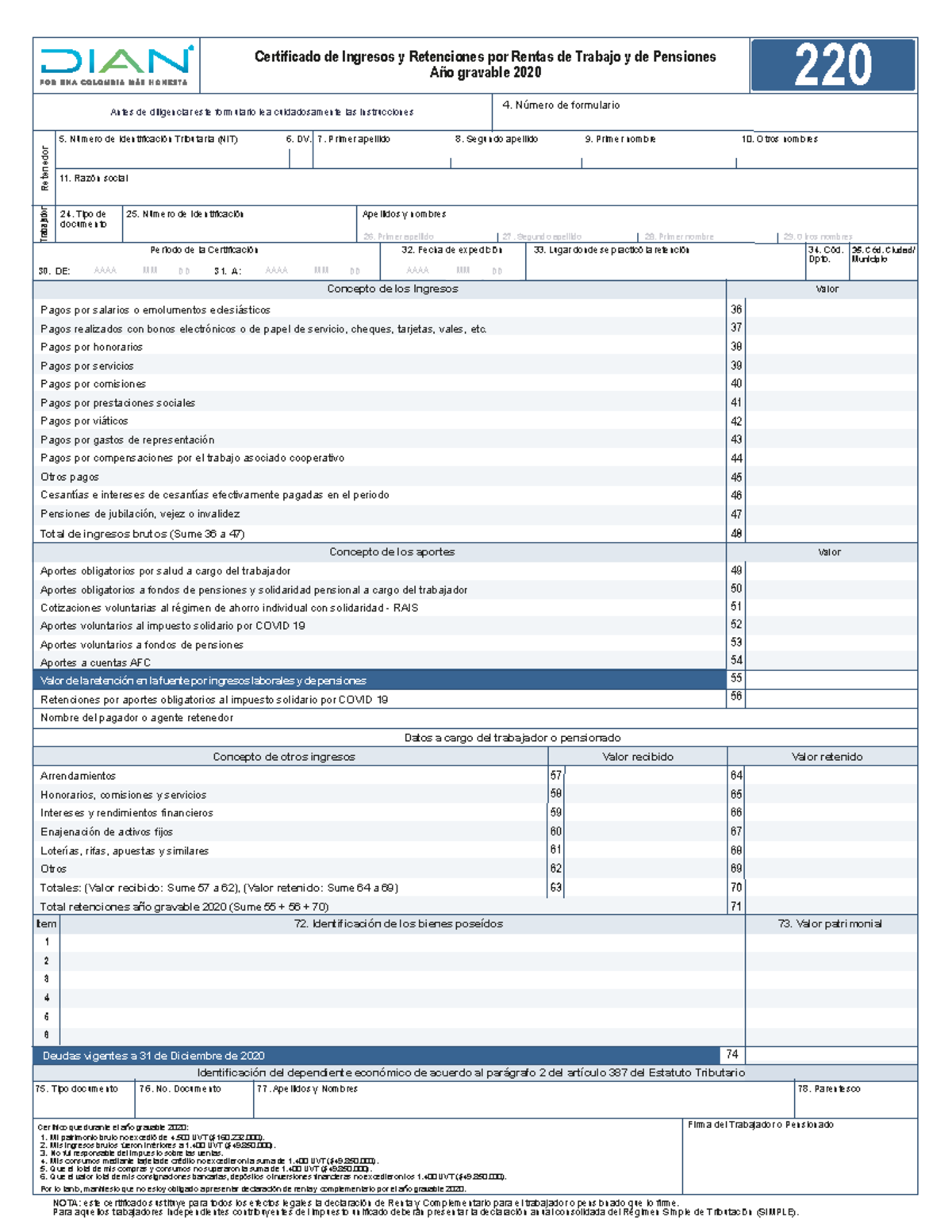 Formulario 220 2021 - lo que ea - 30. DE: AAAA MM DD AAAA MM DD ...