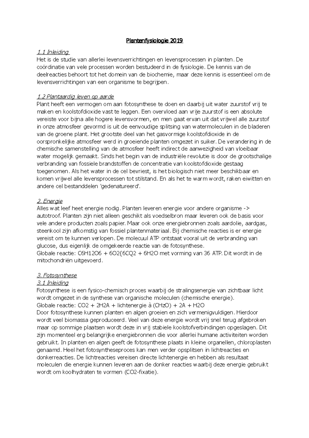 Plantenfysiologie samenvatting - Plantenfysiologie 2019 1 Inleiding Het ...