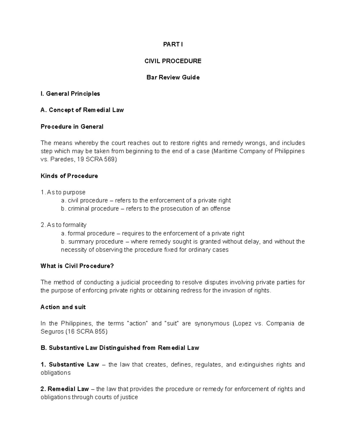 Bar Notes Civil Procedure - Juris Doctor - Studocu