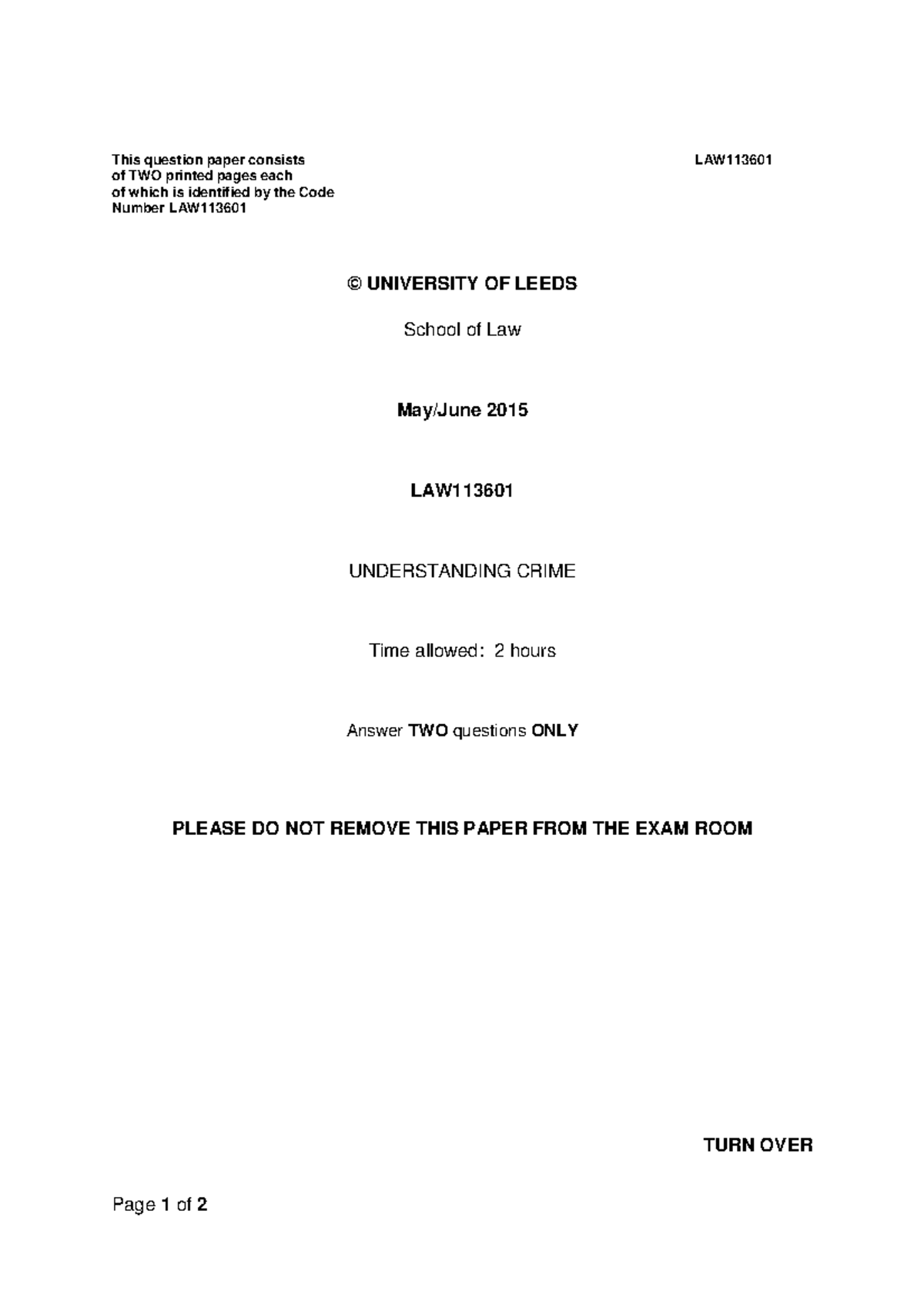 Exam 2015, questions - This question paper consists of TWO printed ...