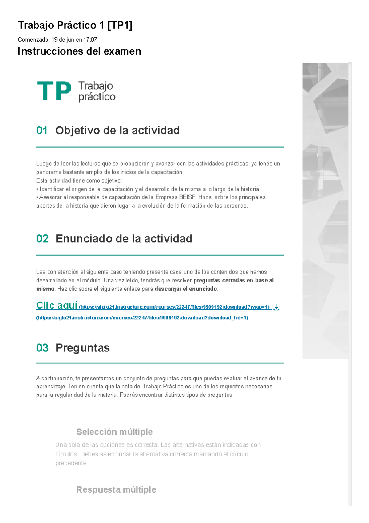 Examen Trabajo Práctico 1 [TP1] metodos y tec de capaci - Trabajo Práctico 1 [TP1] Comenzado: 19 ...