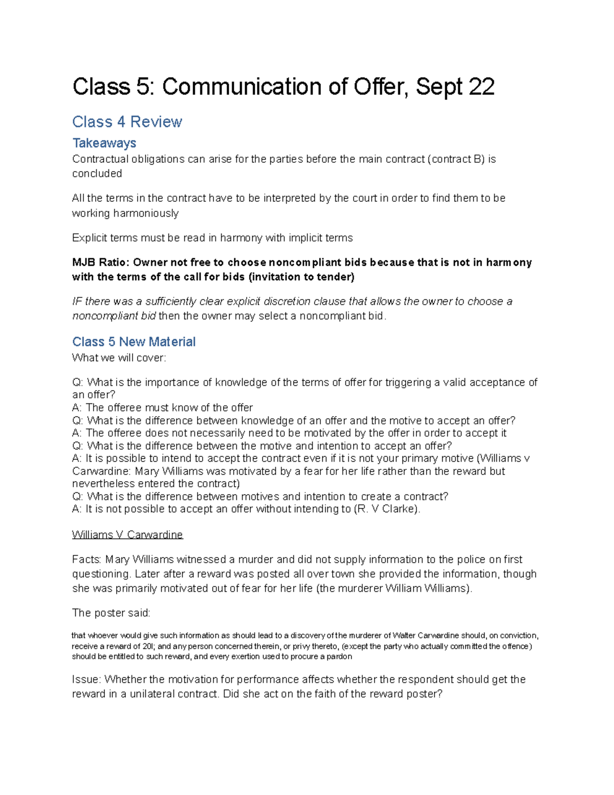 Communication of Offer Sept 22 - Class 5 New Material What we will ...