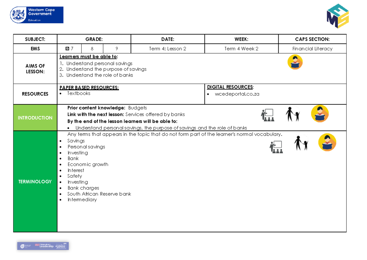 EMS Gr 7 Term 4 Week 2 - lesson plan - SUBJECT: GRADE: DATE: WEEK: CAPS SECTION: EMS 7 8 9 Term ...
