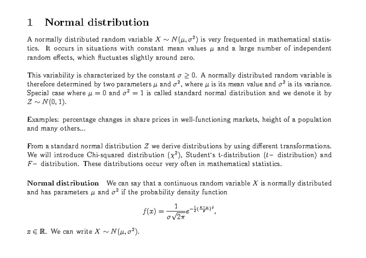 ST2A Lecture 01 - Statistic 2 - 1 Normal distribution A normally ...