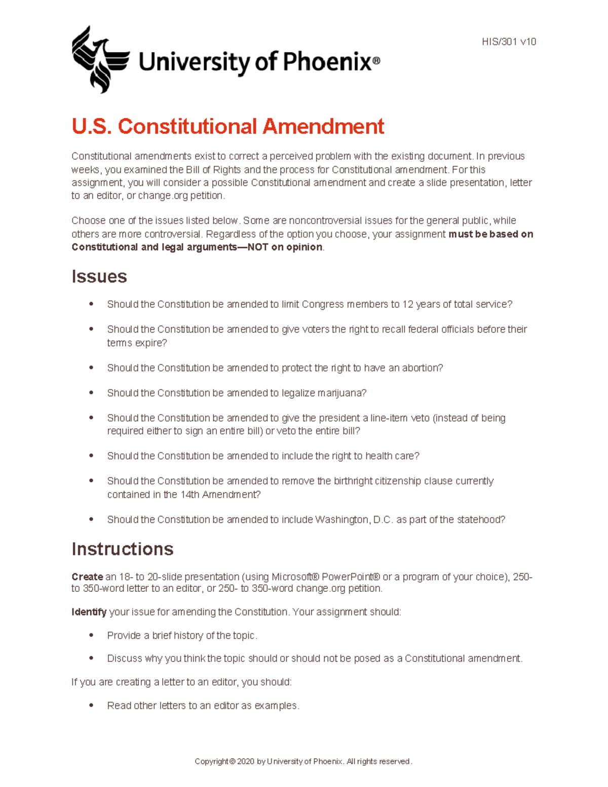 US Constitution Week 5 Worksheet - HIS/301 v U. Constitutional ...