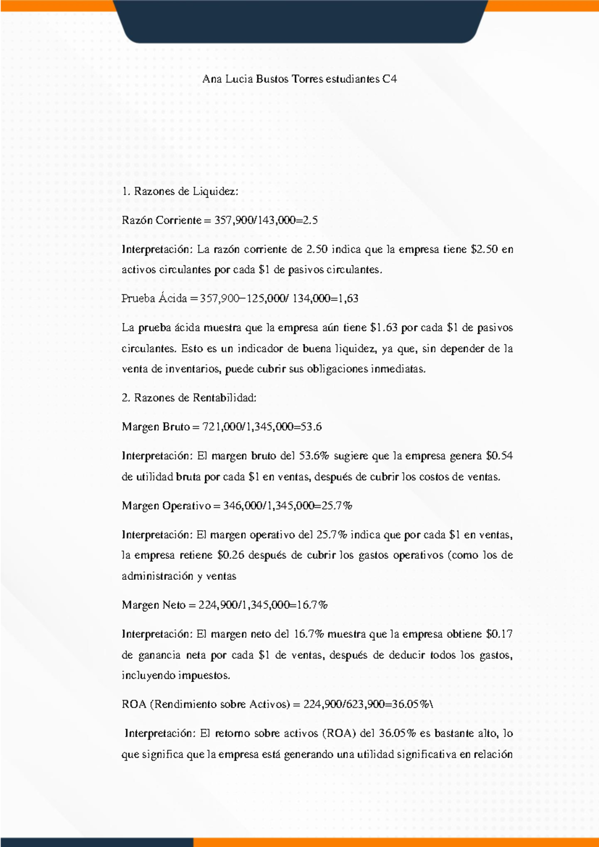 Taller 1 - Ana Lucia Bustos Torres estudiantes C Razones de Liquidez ...