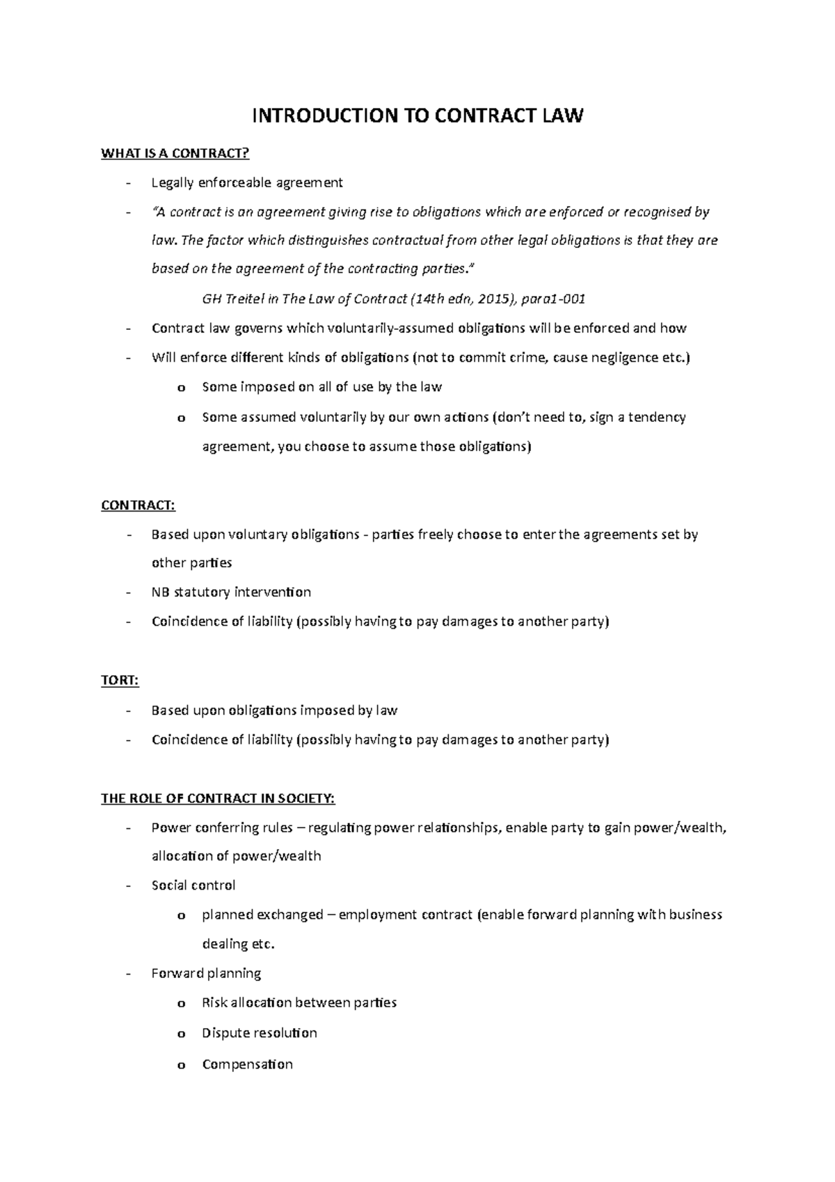 Introduction to Contract Law - INTRODUCTION TO CONTRACT LAW WHAT IS A ...