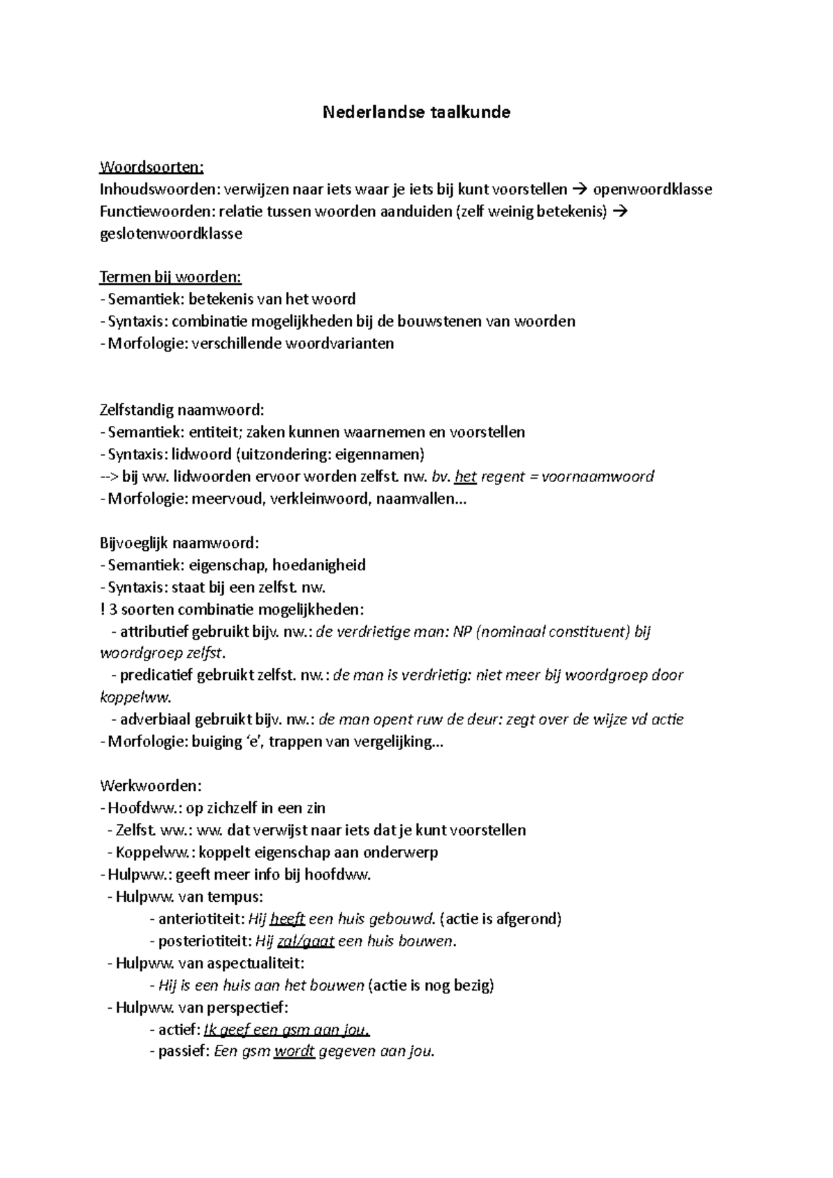 Nederlandse taalkunde samenvatting - Nederlandse taalkunde Woordsoorten ...