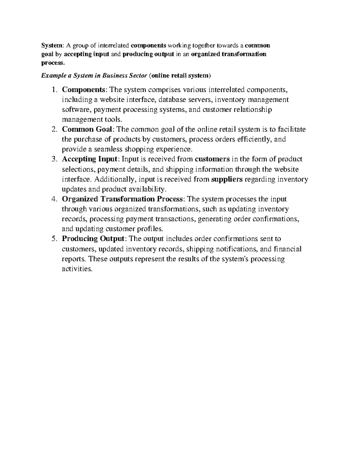 Example System BS - System: A group of interrelated components working ...