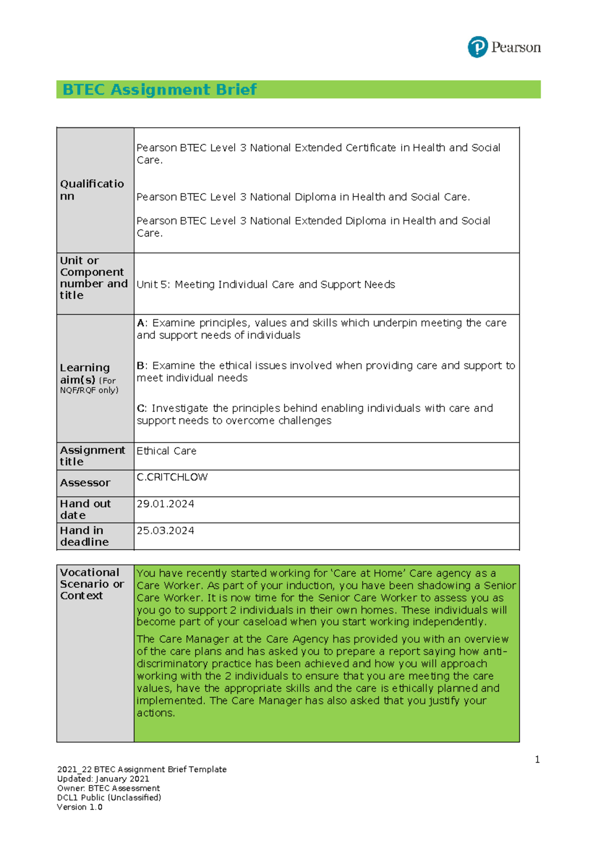 Unit 5- Assignment Brief 2024 - BTEC Assignment Brief Qualificatio nn ...