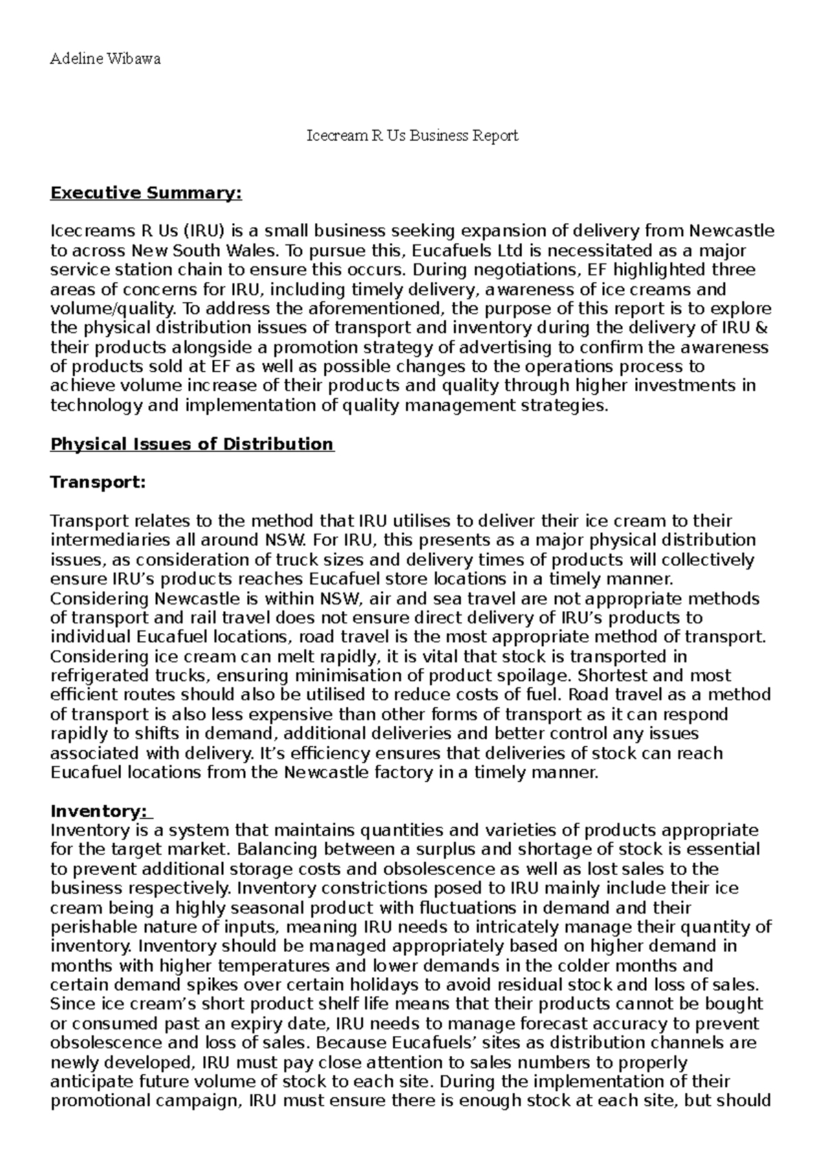 Icecreams R Us Business Report - Icecream R Us Business Report ...