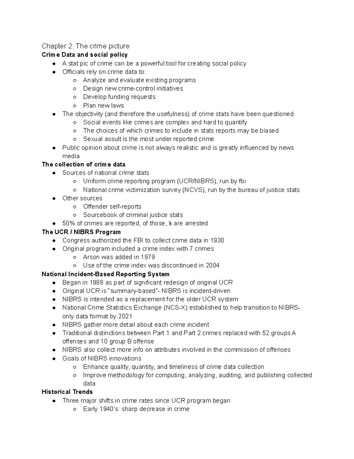 Admin Classnotes 2-end - Chapter 2: The crime picture Crime Data and ...