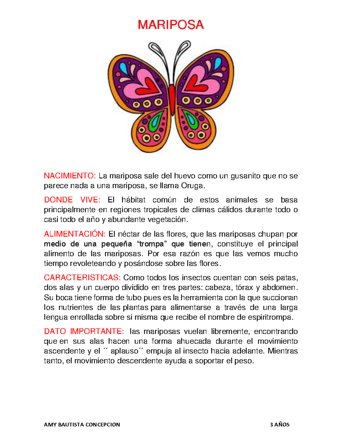 Mariposa 1 - infromde de maroposa - AMY BAUTISTA CONCEPCION 3 AÑOS ...