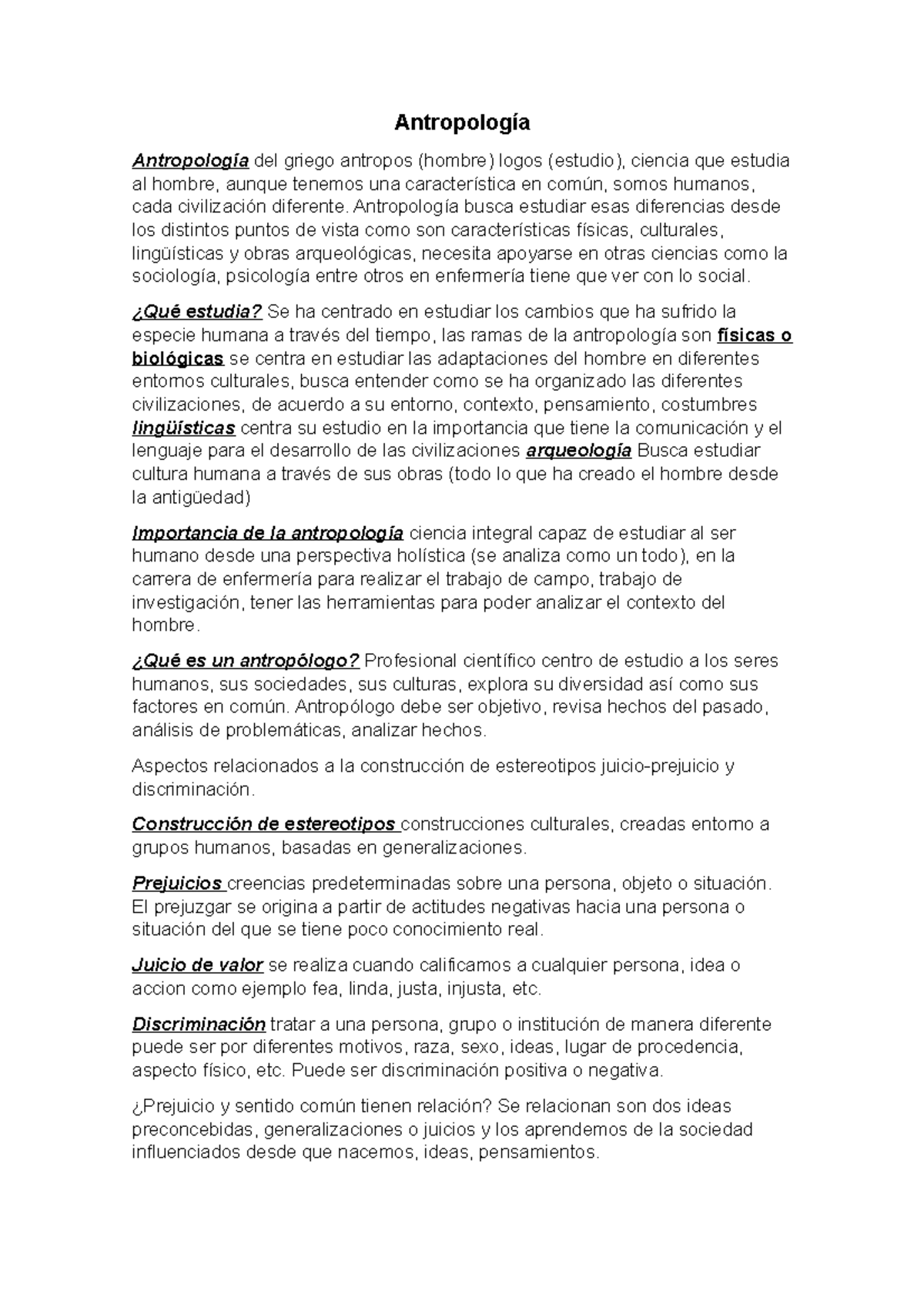 Antropología final resumen - Antropología Antropología del griego ...