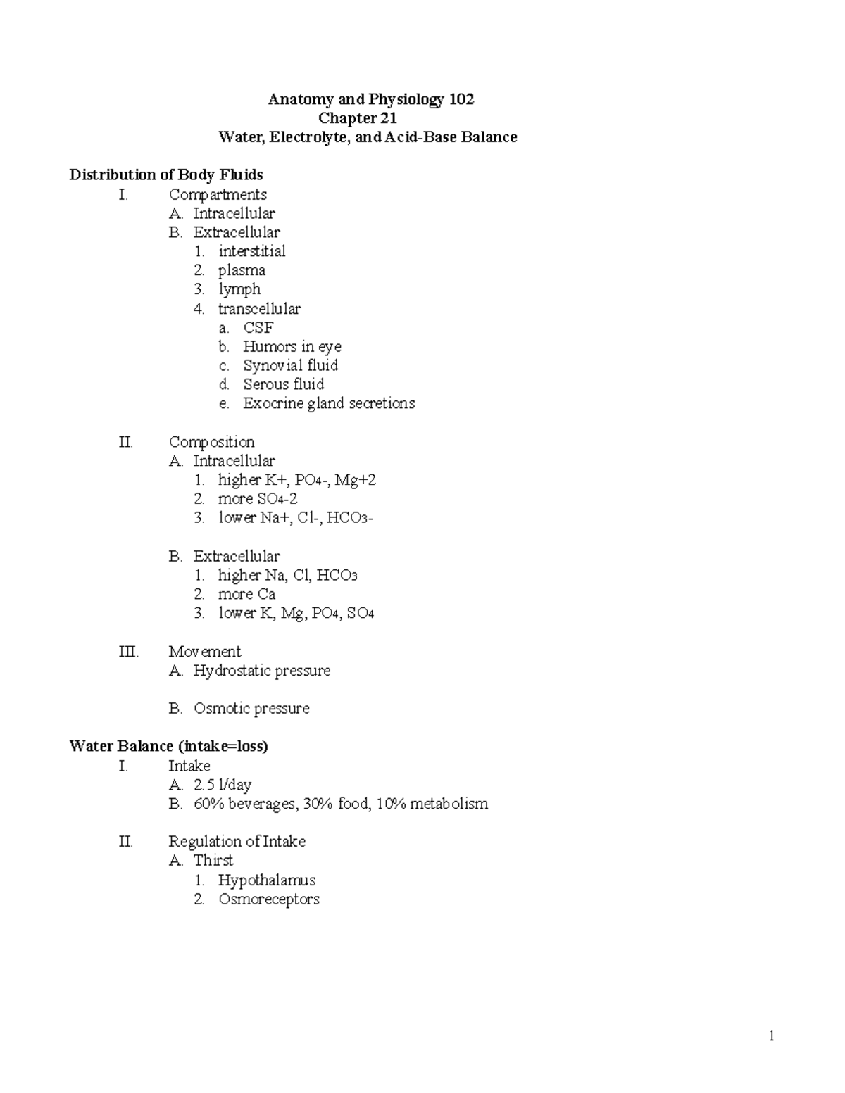 Chapter 21 - ch 21 - Anatomy and Physiology 102 Chapter 21 Water ...