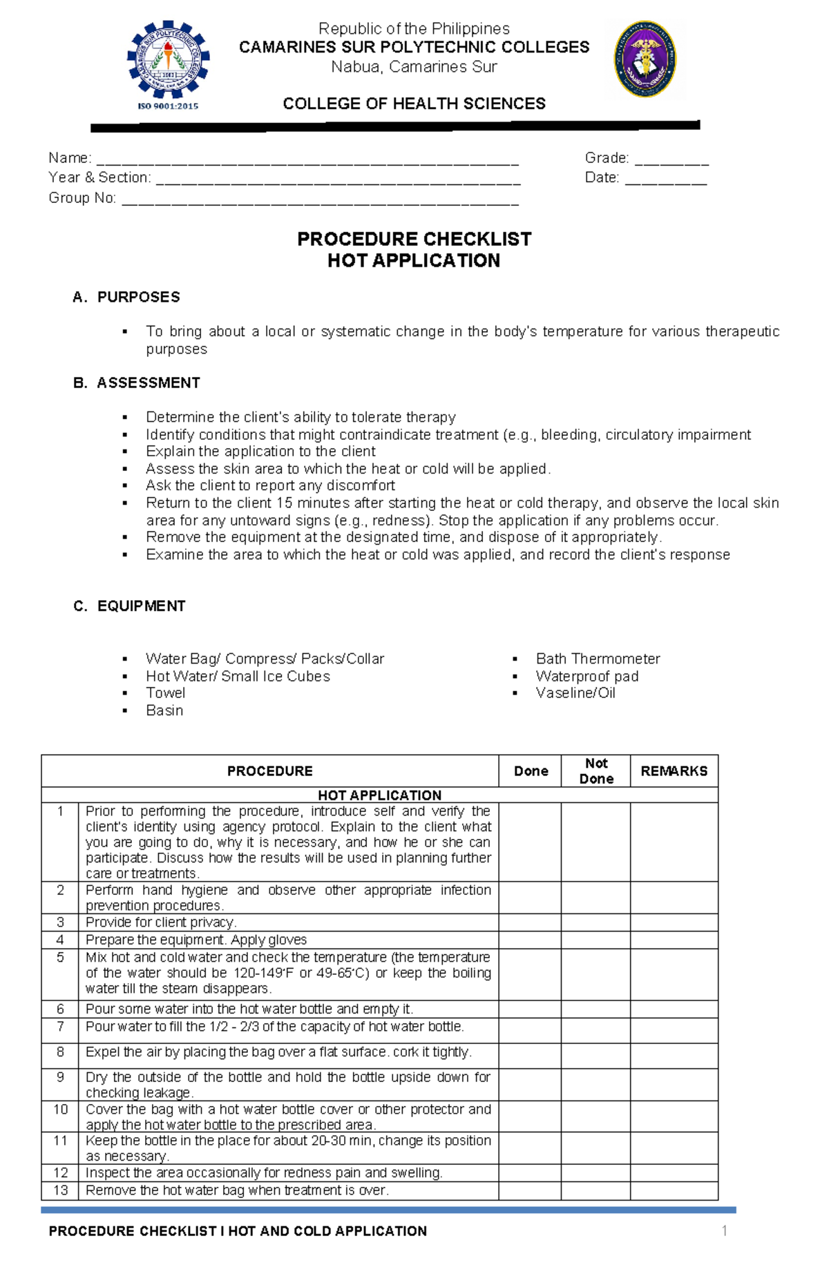 Hot-Application - checklist - Republic of the Philippines CAMARINES SUR ...