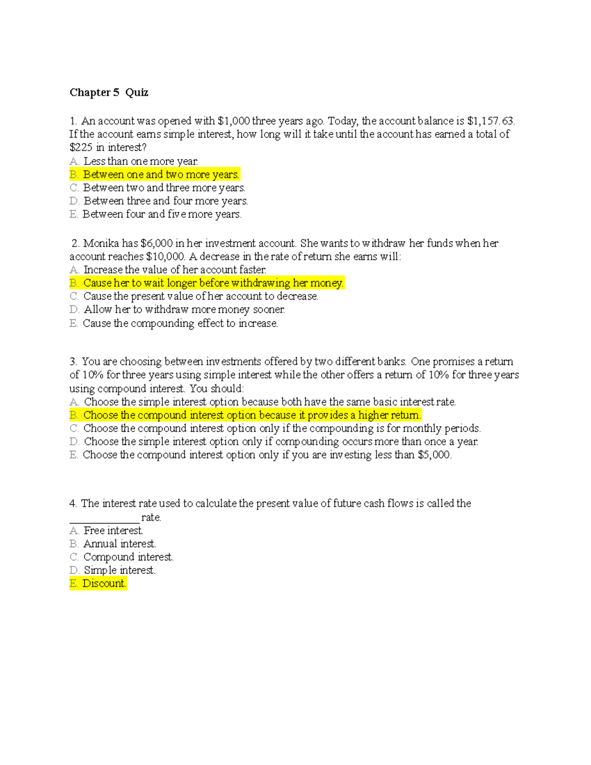 Quiz 2- Chapter 5 ANSW - Solutions to quiz 2 - Chapter 5 Quiz An ...