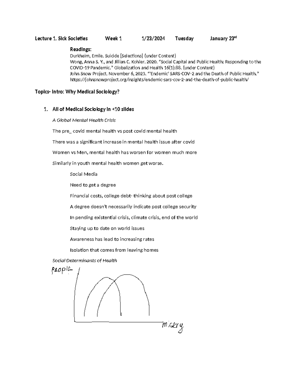 Lecture 1 - Lecture 1. Sick Societies Week 1 1/23/2024 Tuesday January ...