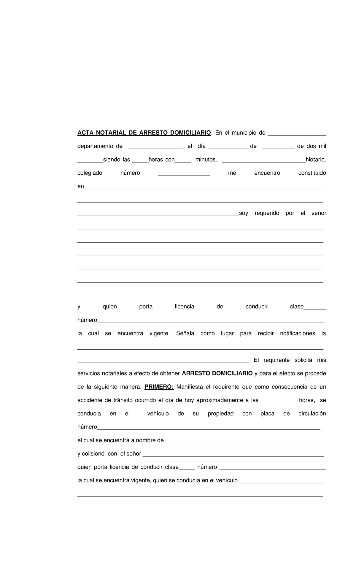 Acta Notarial de Arresto Domiciliario - Derecho Procesal Civil - UMG ...