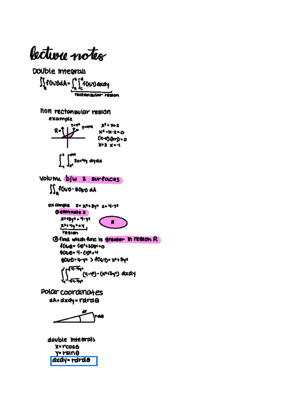 Lecture Notes Unit - leave e Double integrals fffcxiddA tgg Mre sion ...