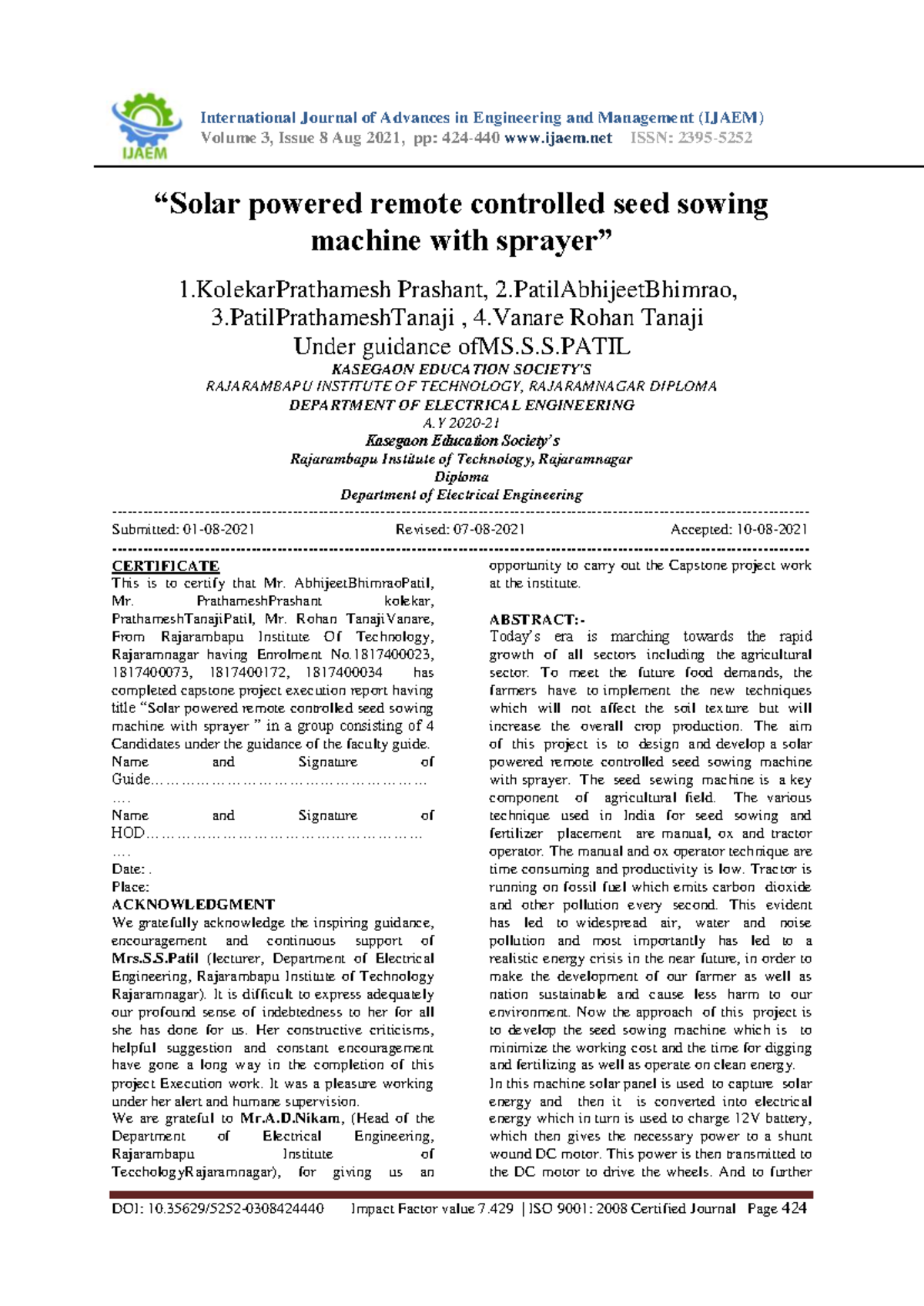 Solar powered remote controlled seed sowing machine with sprayer ...