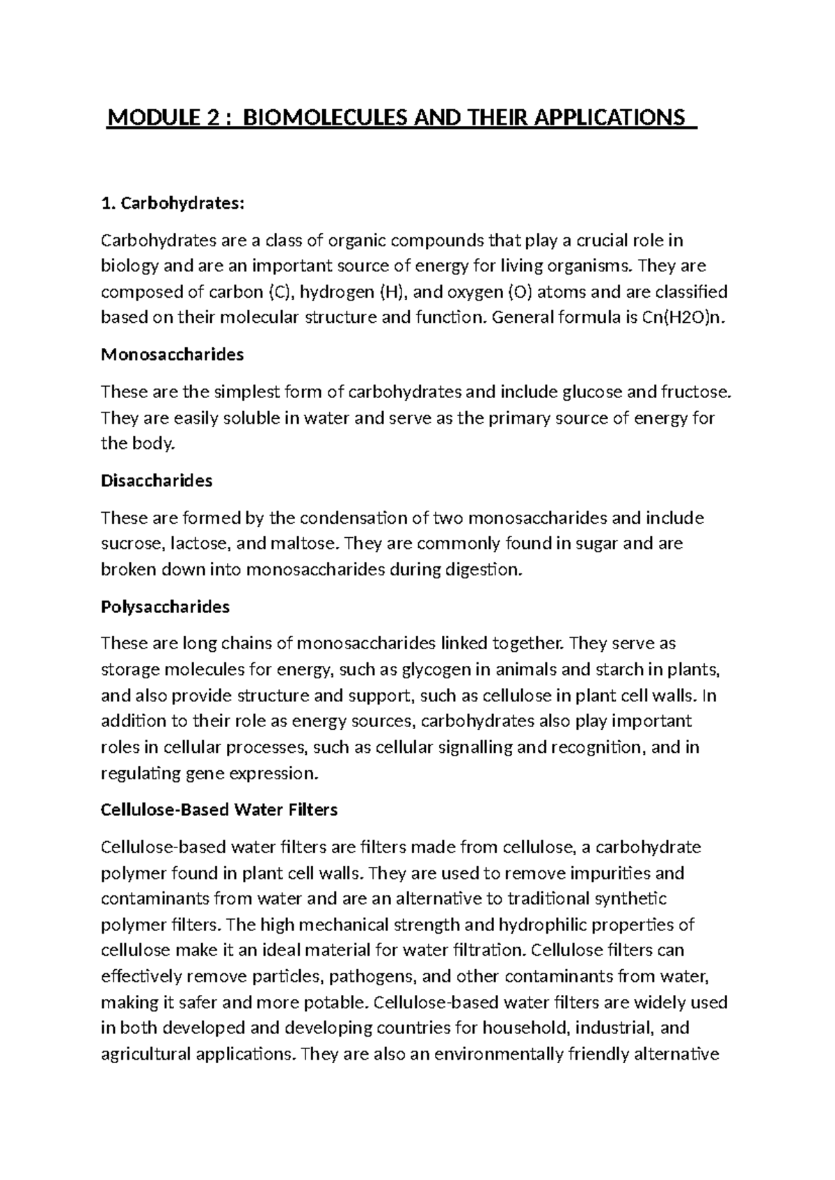 Biomolecules AND Their Applications Notes 1 - MODULE 2 : BIOMOLECULES ...