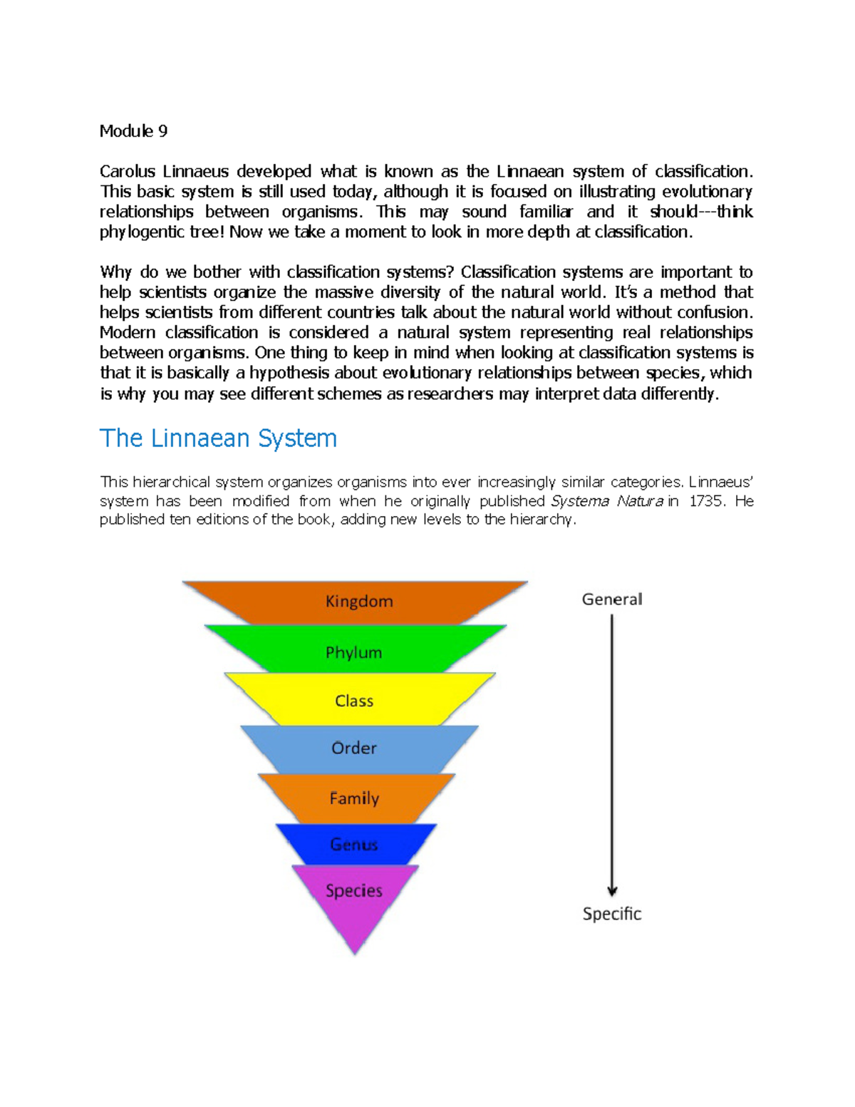 Module 9 and 10 notes - Module 9 Carolus Linnaeus developed what is ...