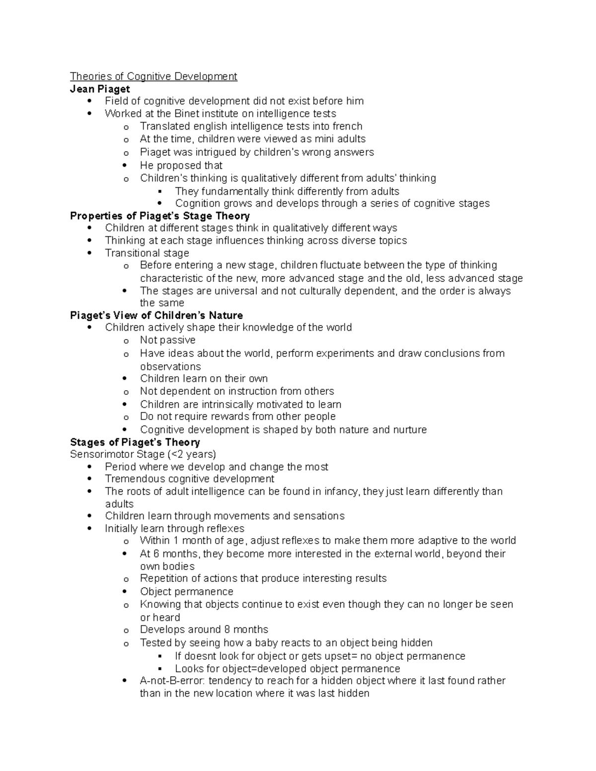 Psyc304 chapter 3 notes - Theories of Cognitive Development Jean Piaget ...