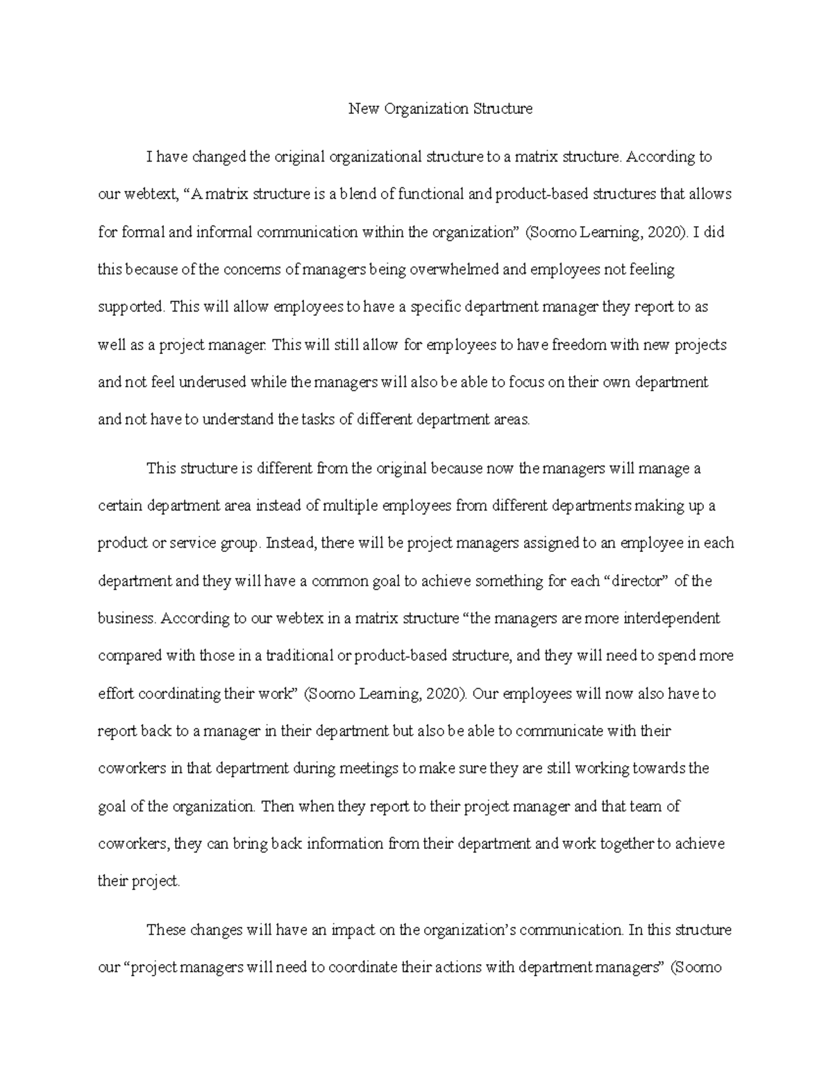 6-3 Assignment: Organizational Structures - New Organization Structure ...