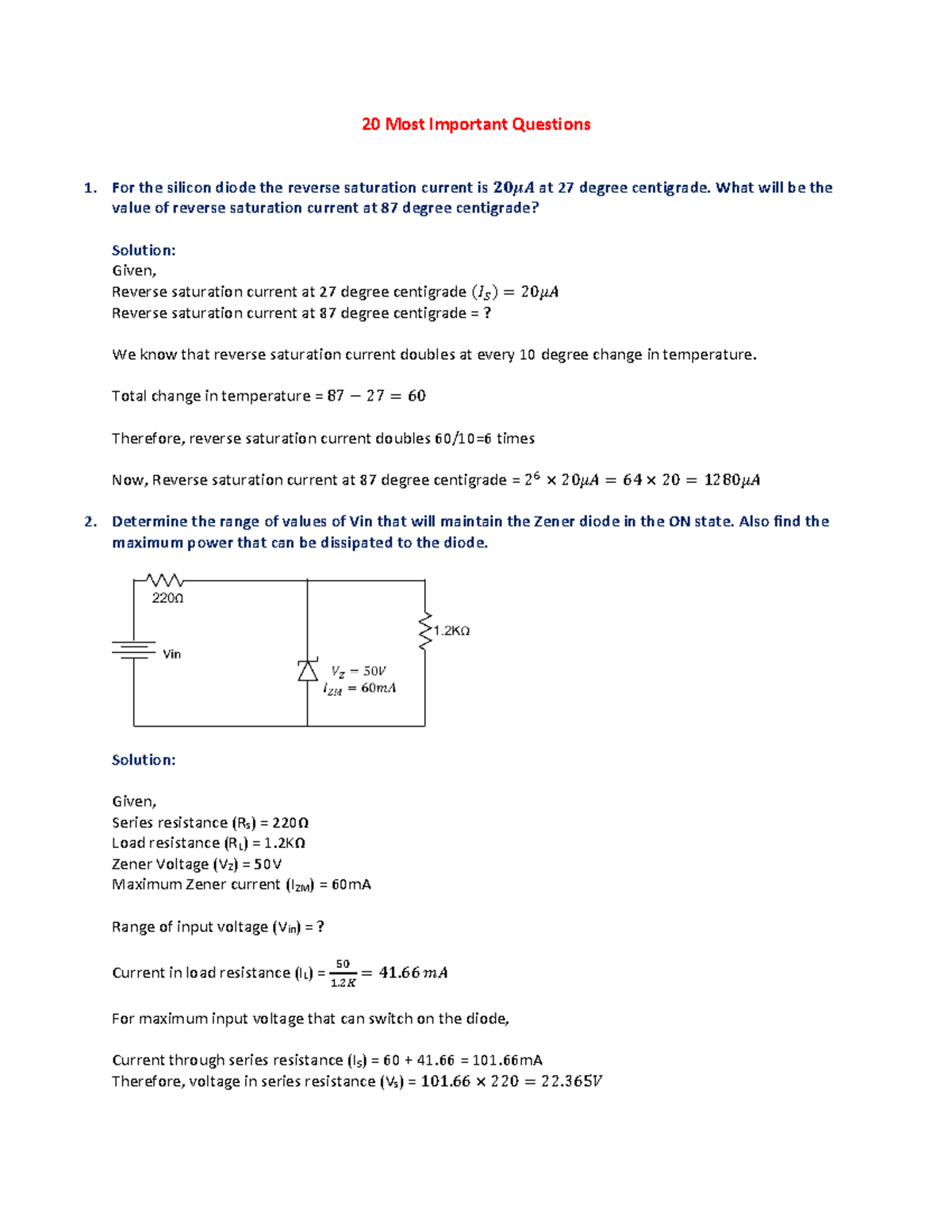 EDC 20 questions - 20 Most Important Questions For the silicon diode the reverse saturation ...