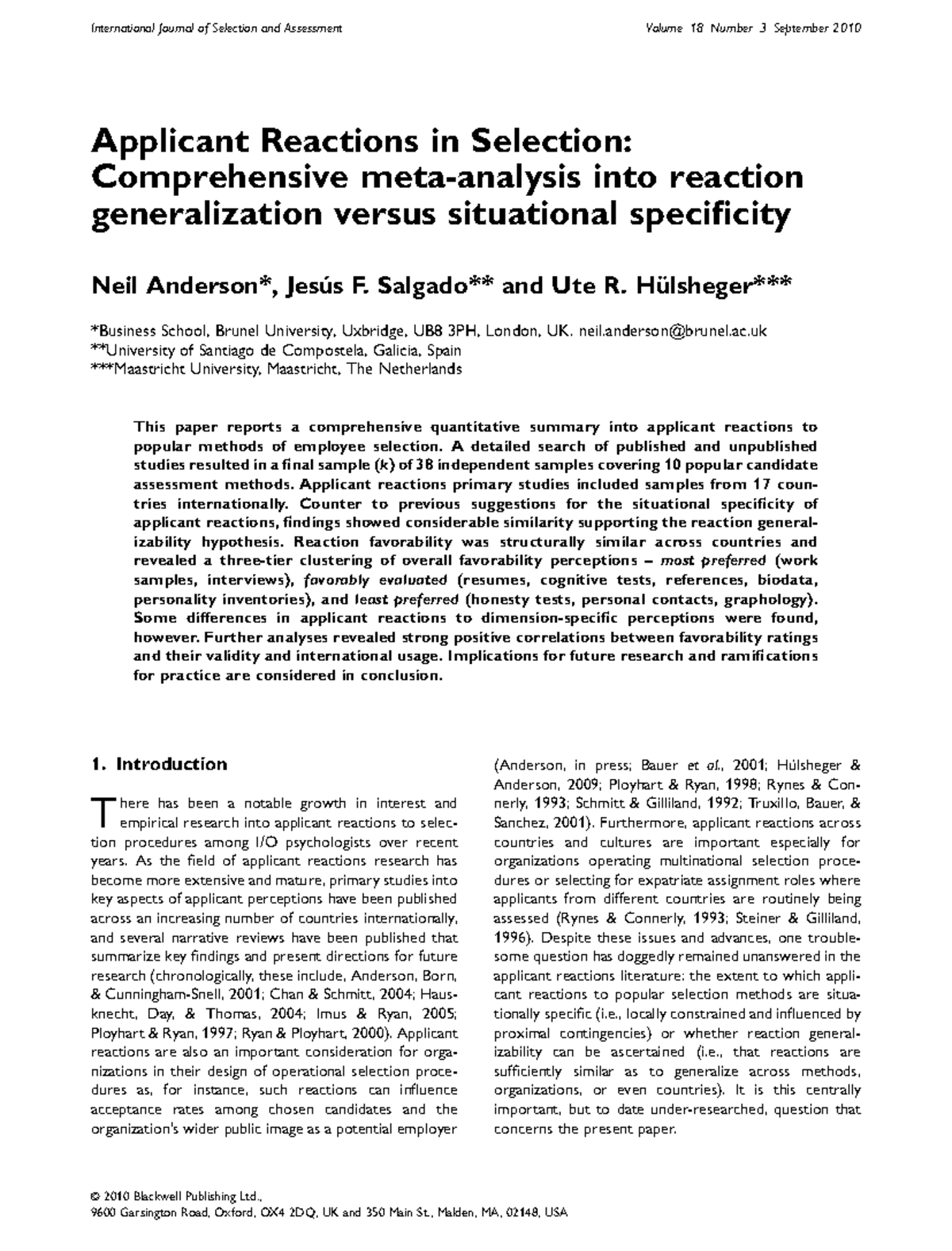 Anderson et al 2010 - Research article - Applicant Reactions in ...