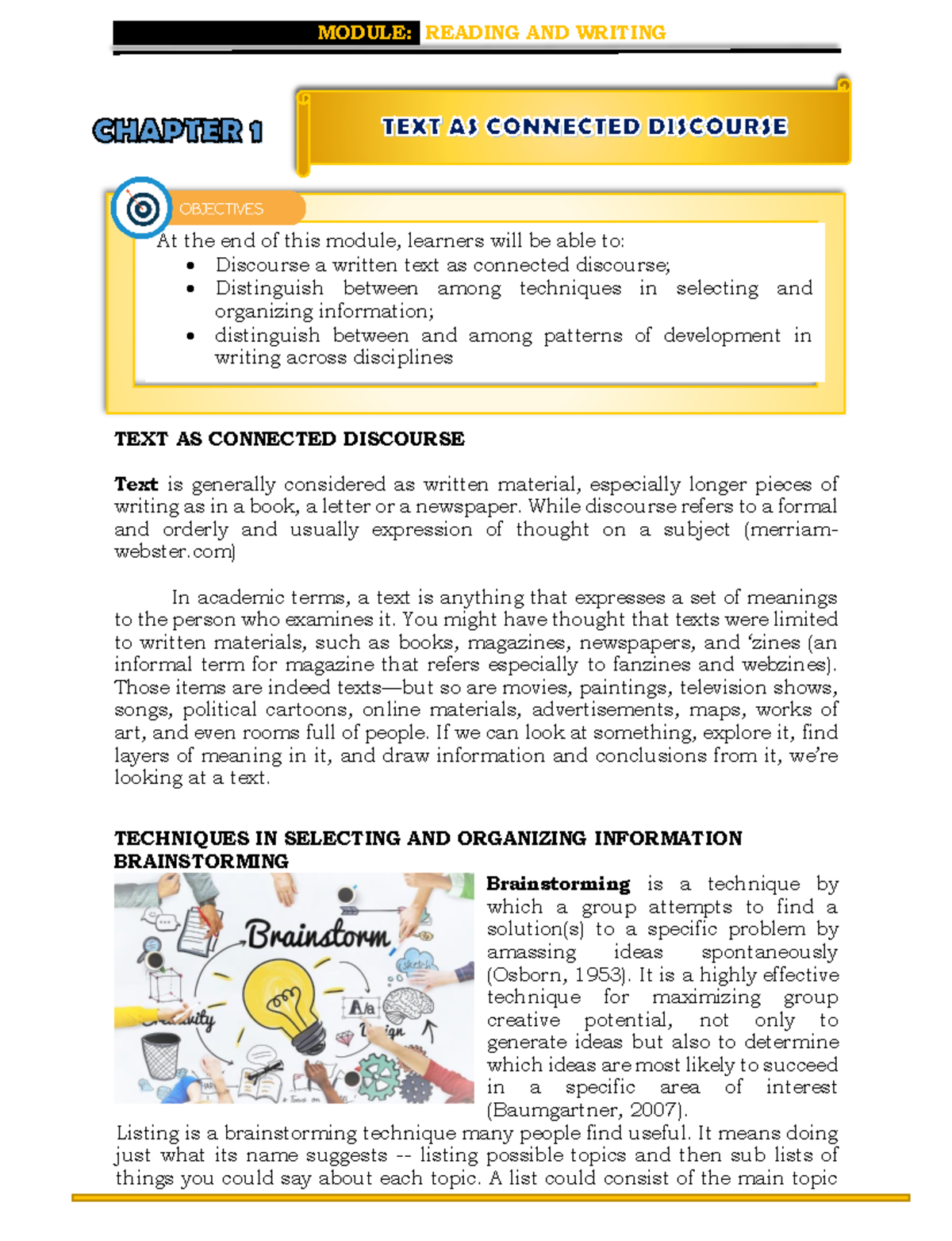 Chapter 1 TEXT AS Connected Discourse - ABM- Accounting, Business and ...