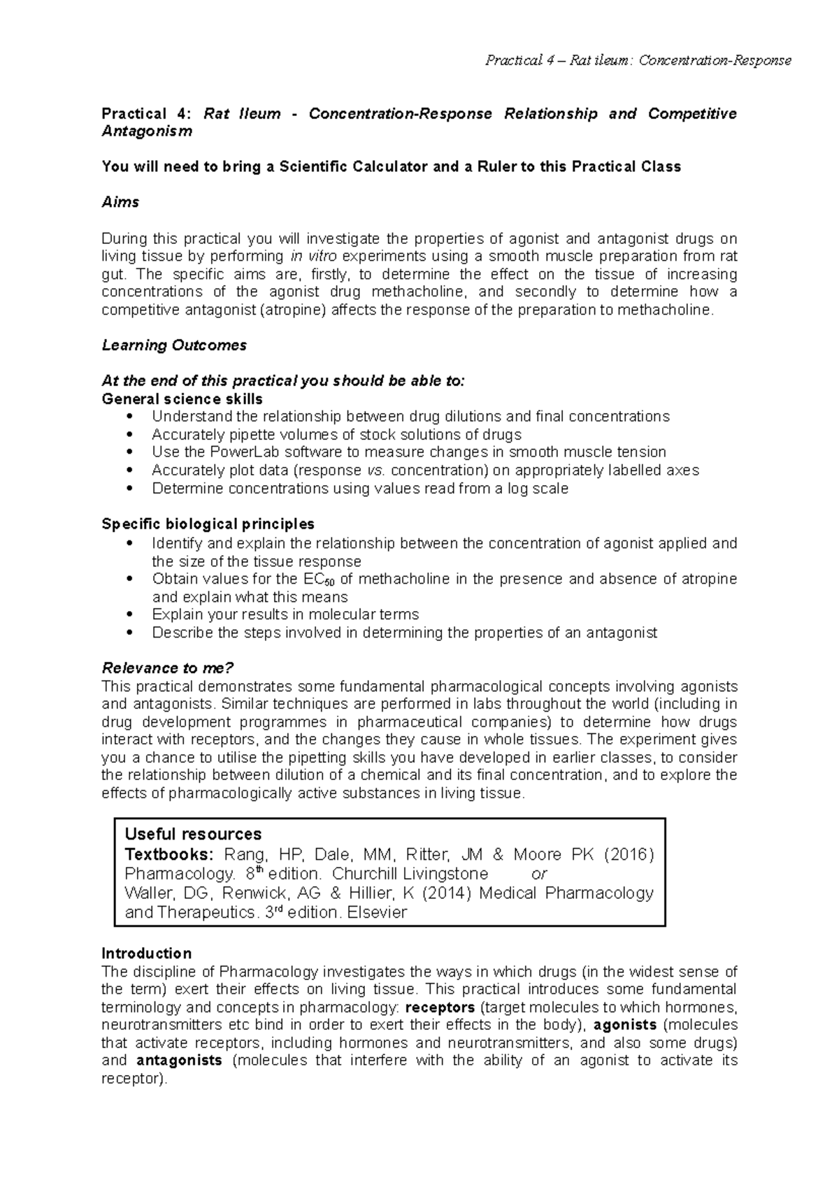 BIOL10422 Prac 4 - labs - Practical 4 – Rat ileum: Concentration ...