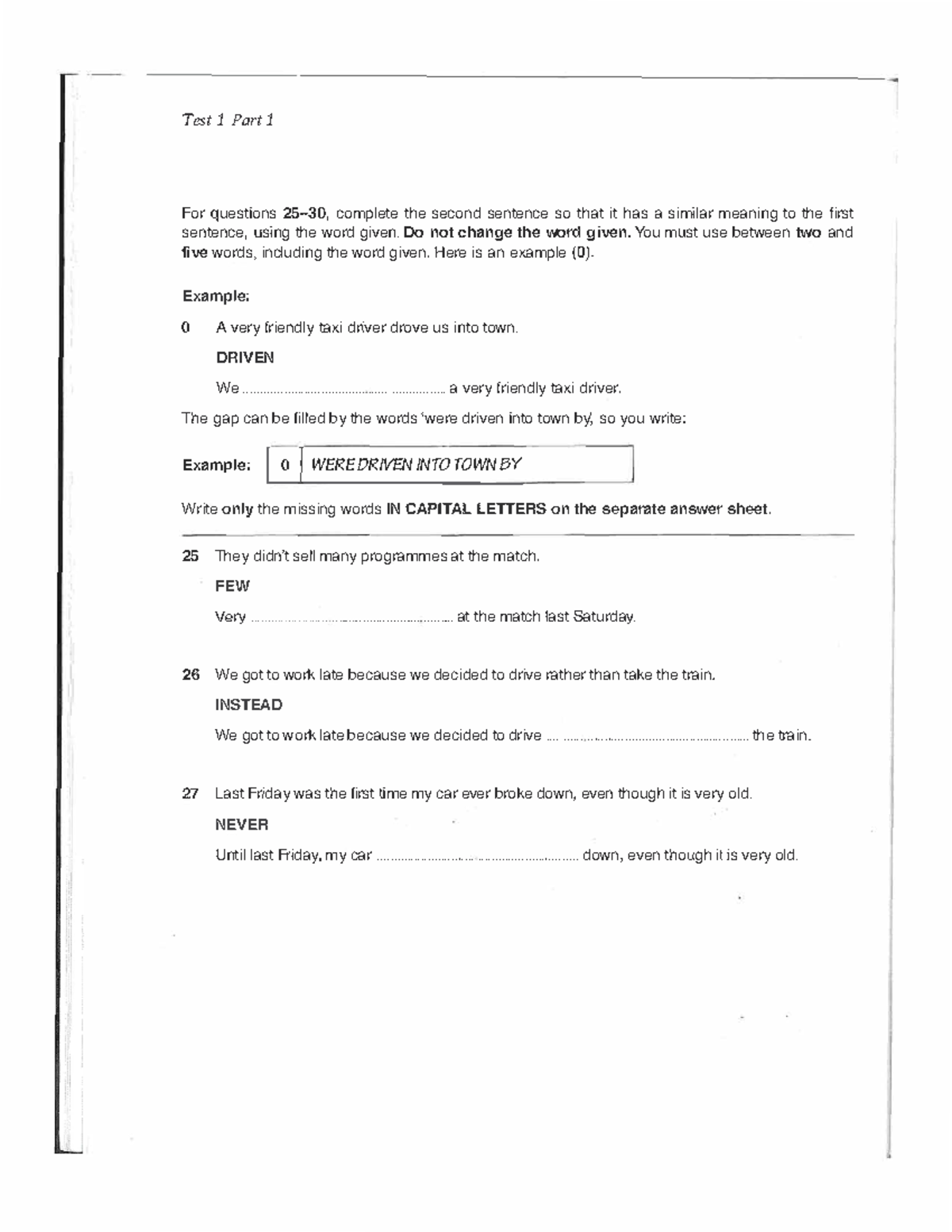 Writing - ####### Test 1 Part 1 For questions 25-30, complete the ...