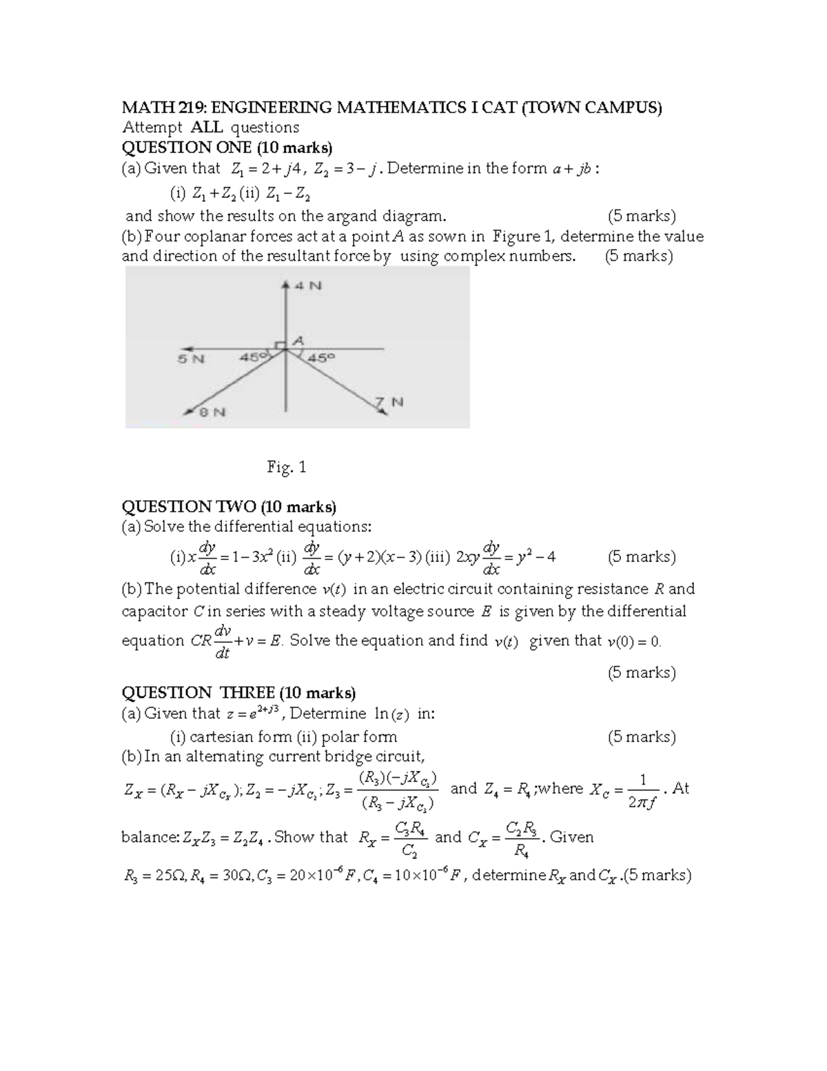 MATH 219 Engineering Maths I TOWN Campus CAT - MATH 219: ENGINEERING ...