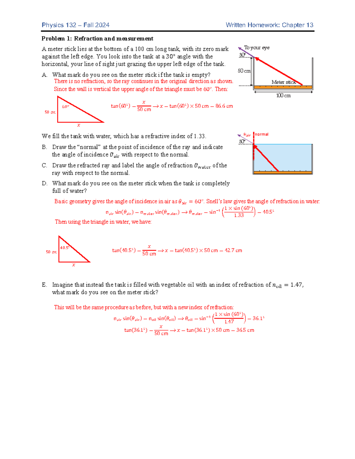 Ch 13 - Written Problems - Fa24 - Solution - Physics 132 – Fall 2024 ...