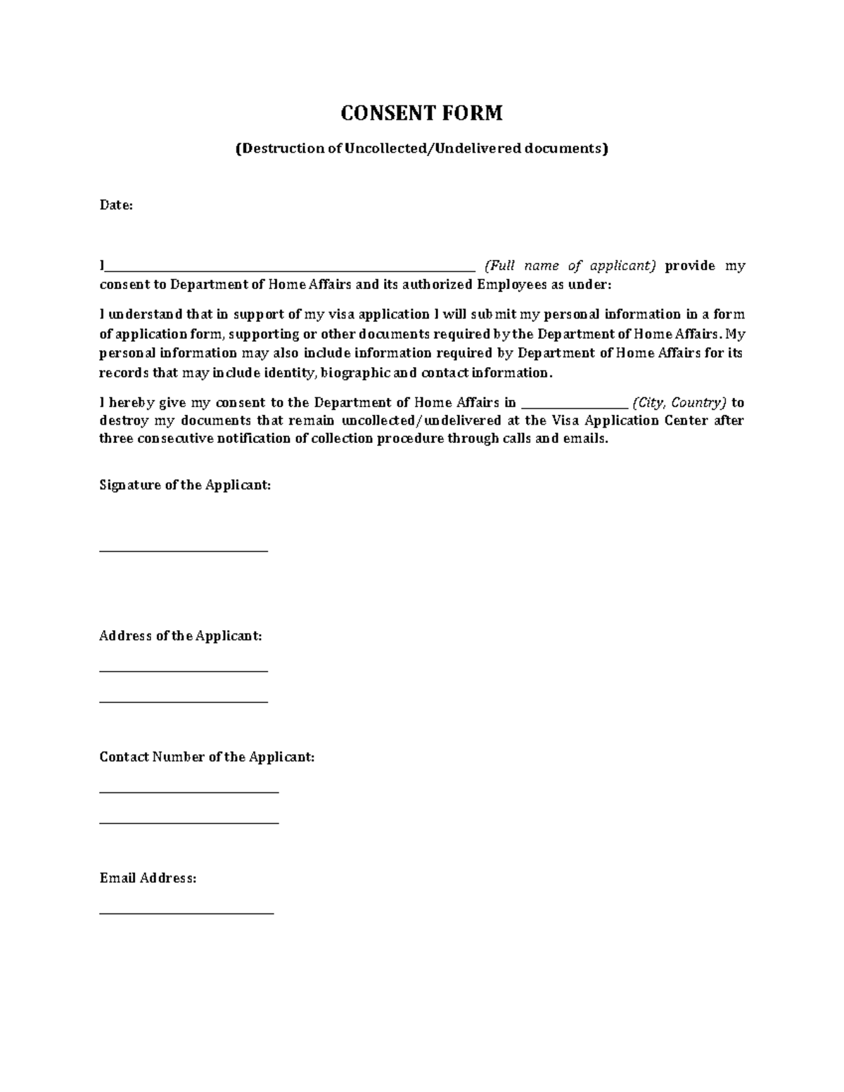 Consent-form - consent-form - CONSENT FORM (Destruction of Uncollected ...