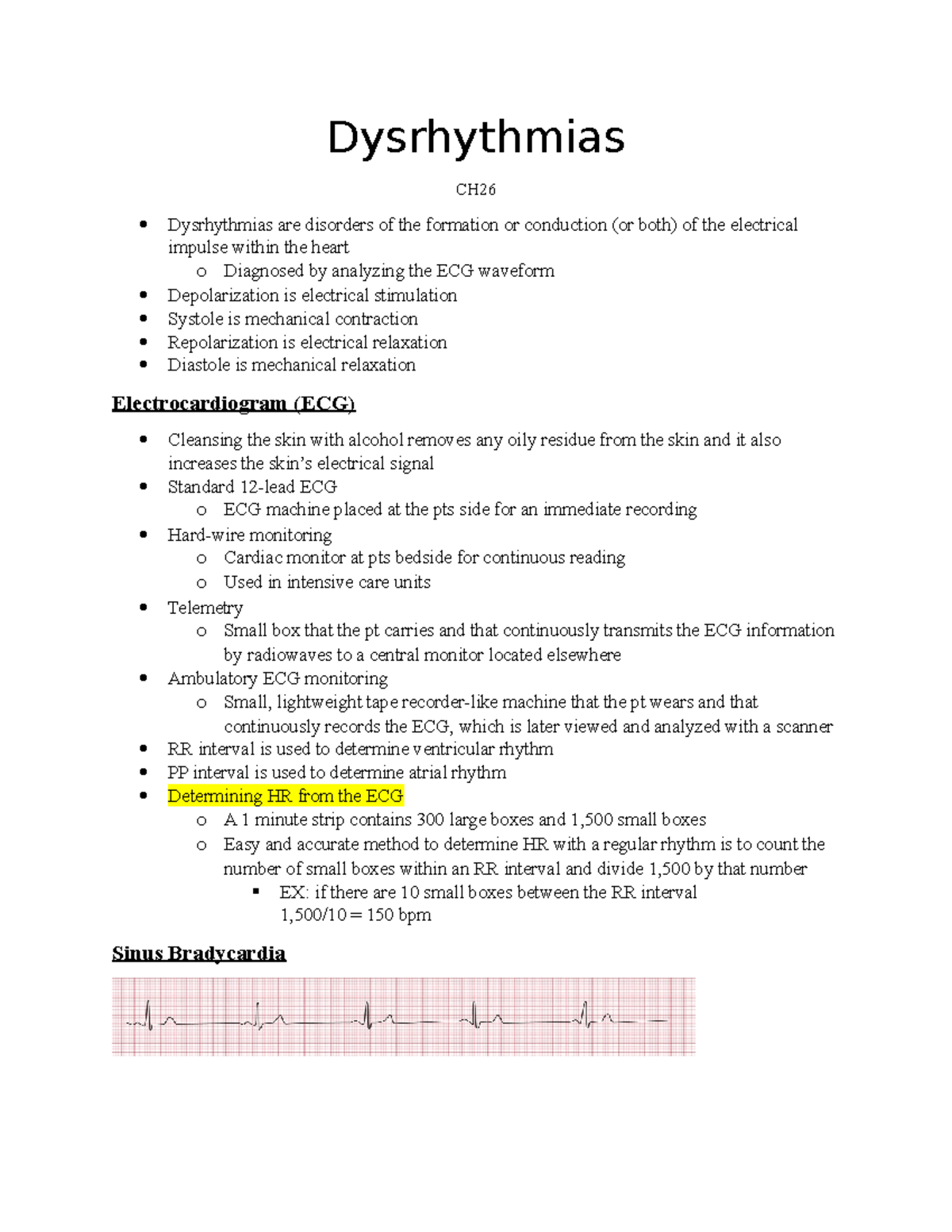 Dysrhythmias notes and questions from class - Dysrhythmias CH ...