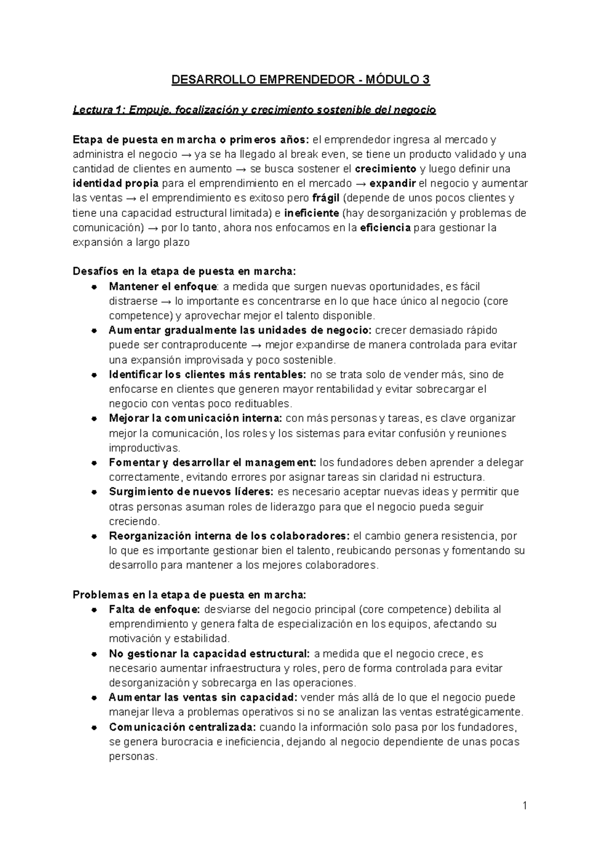 Desarrollo Emprendedor - Módulo 3 - DESARROLLO EMPRENDEDOR - MÓDULO 3 Lectura 1: Empuje, - Studocu